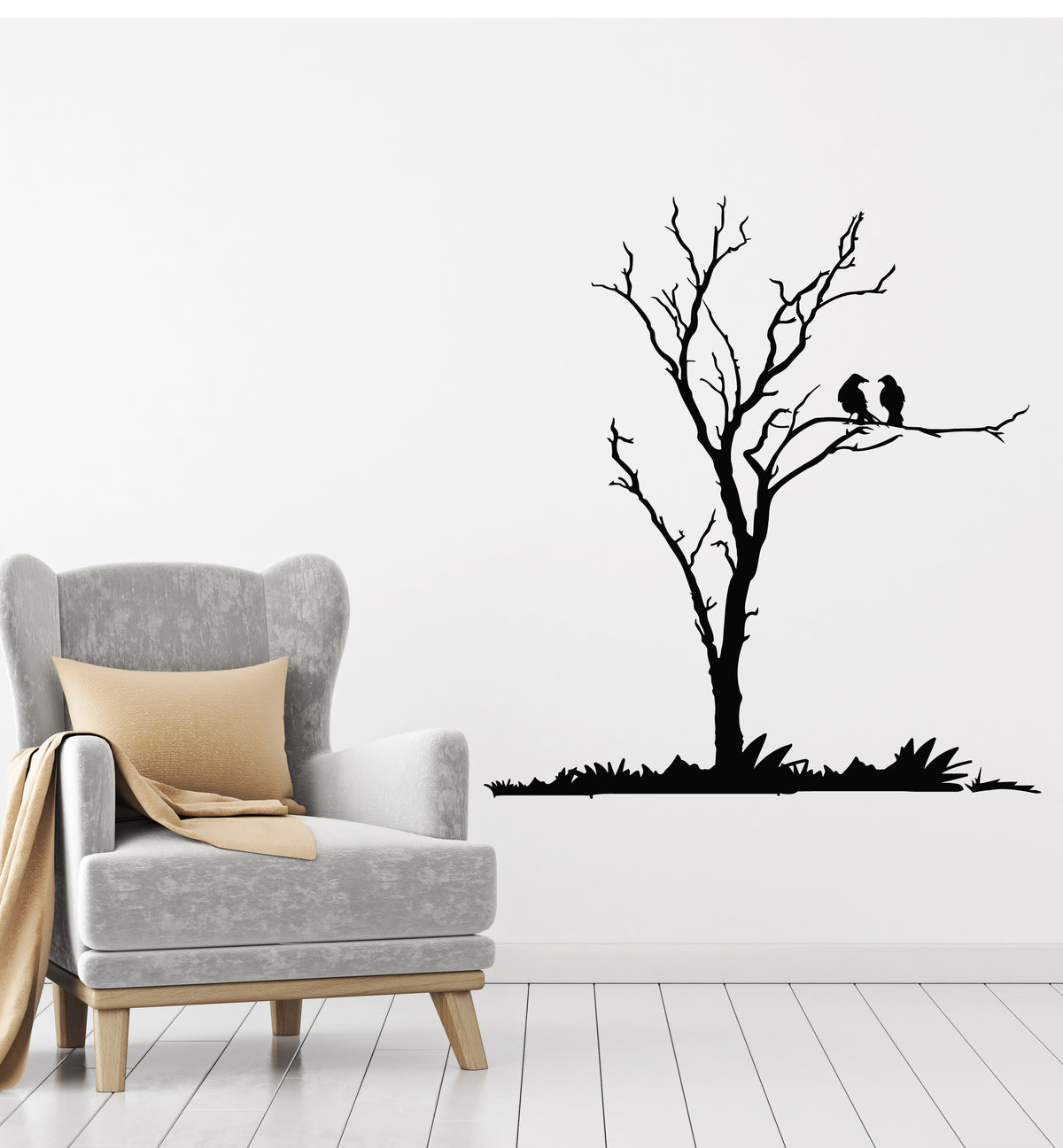 Vinyl Wall Decal Raven Birds Gothic Style Tree Decoration Nature Stick ...