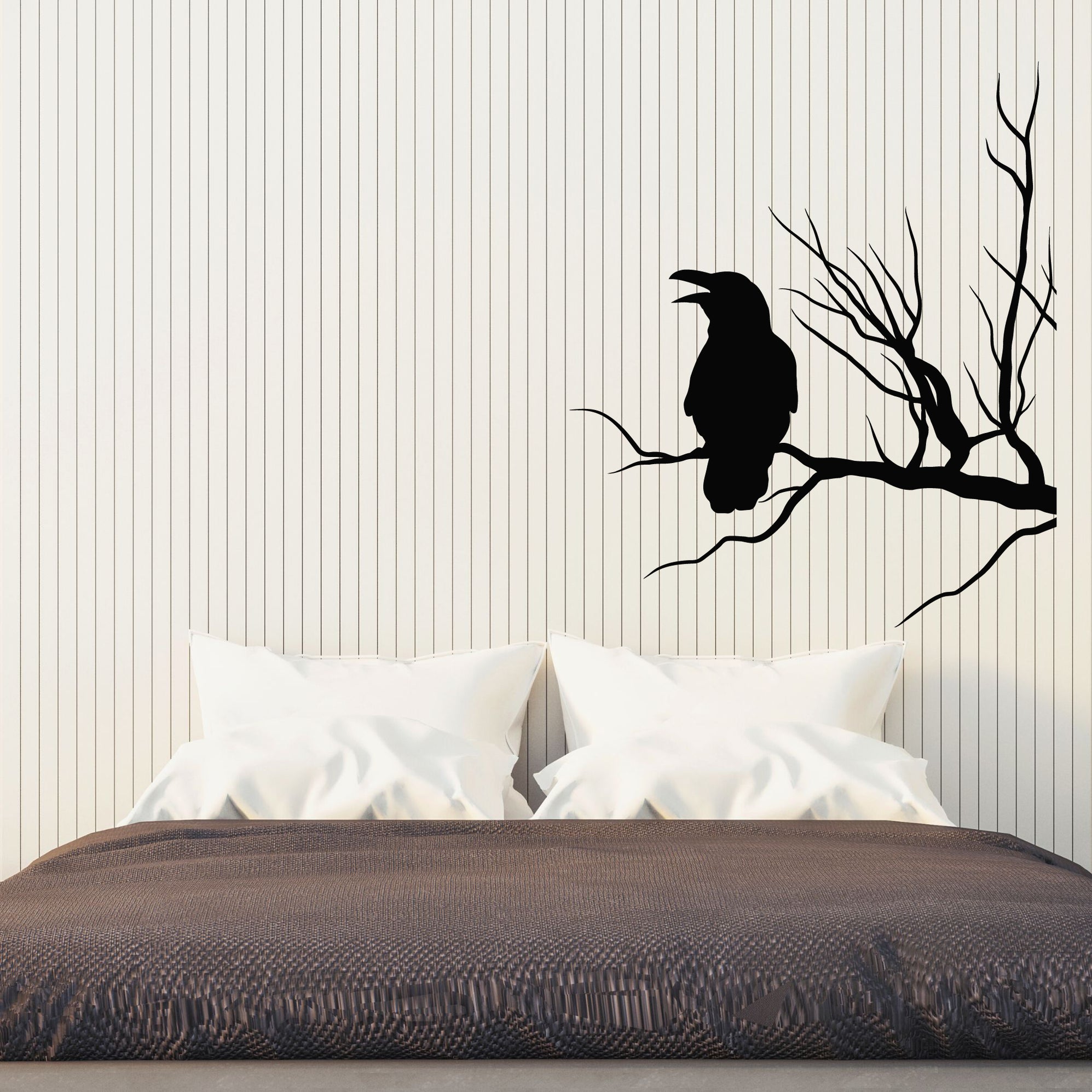 Vinyl Wall Decal Crow Silhouette Black Raven On Tree Branch Stickers M ...