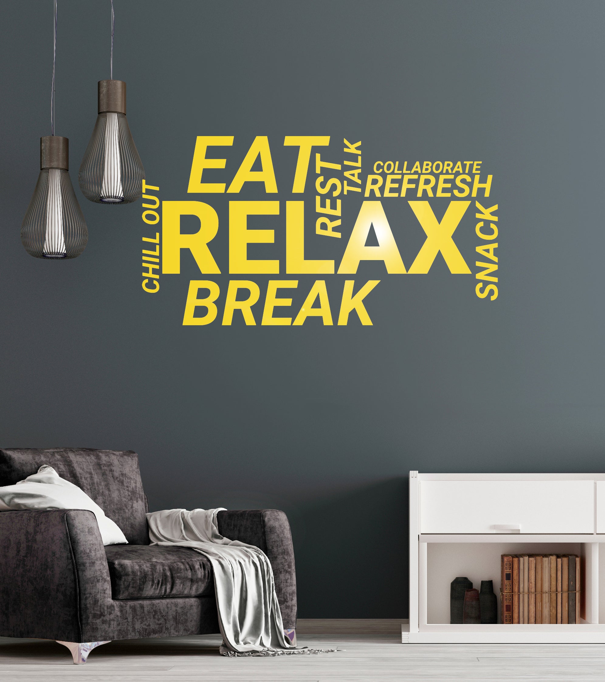 Wall Decal Office Quote Eat Relax Break Room Words Cloud Decor ...