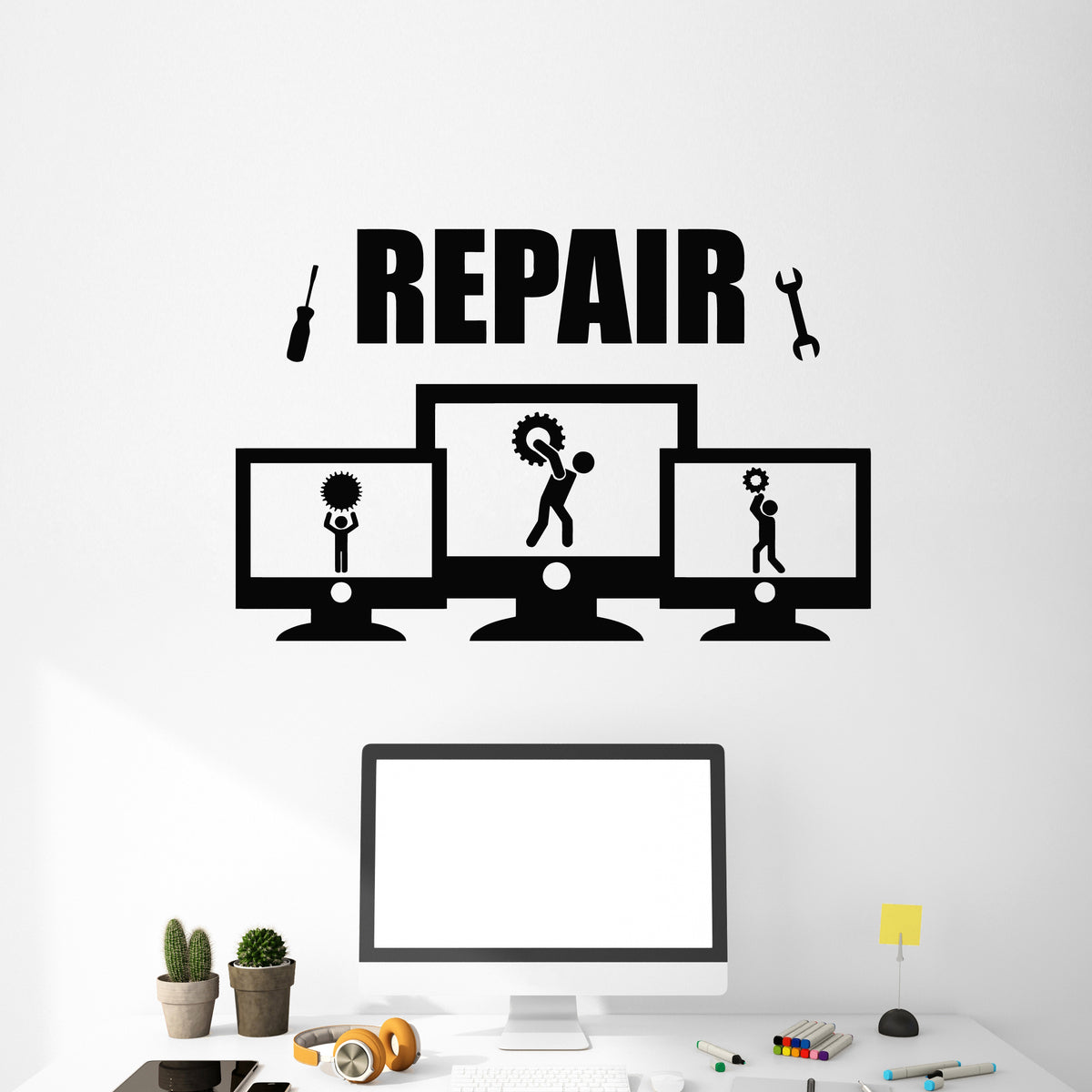 Vinyl Wall Decal Repair Service Tools Computer PC Gears Stickers Mural ...