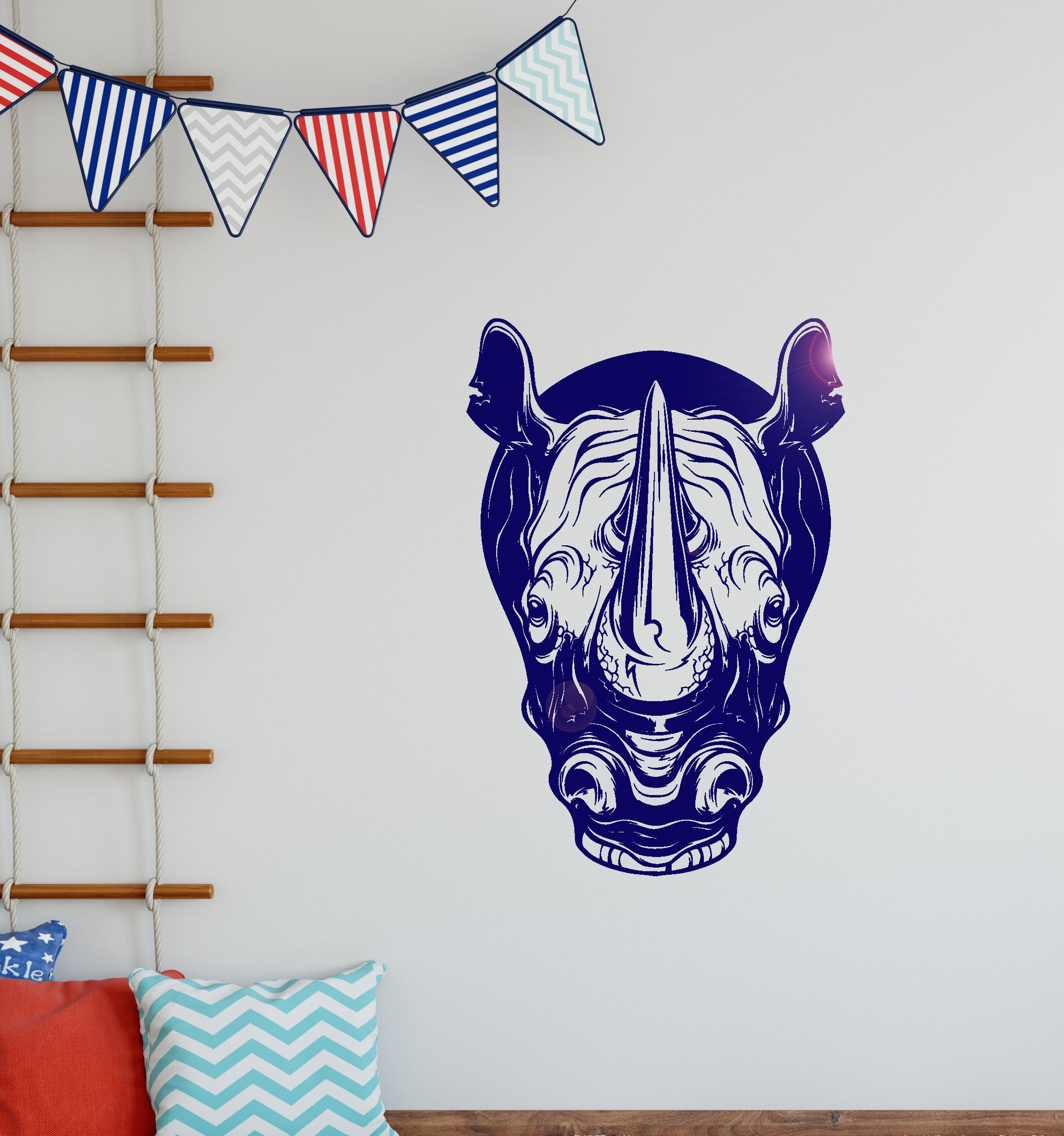 Vinyl Wall Decal Rhino Head Animal Tribal Art Rhinoceros Stickers Uniq ...