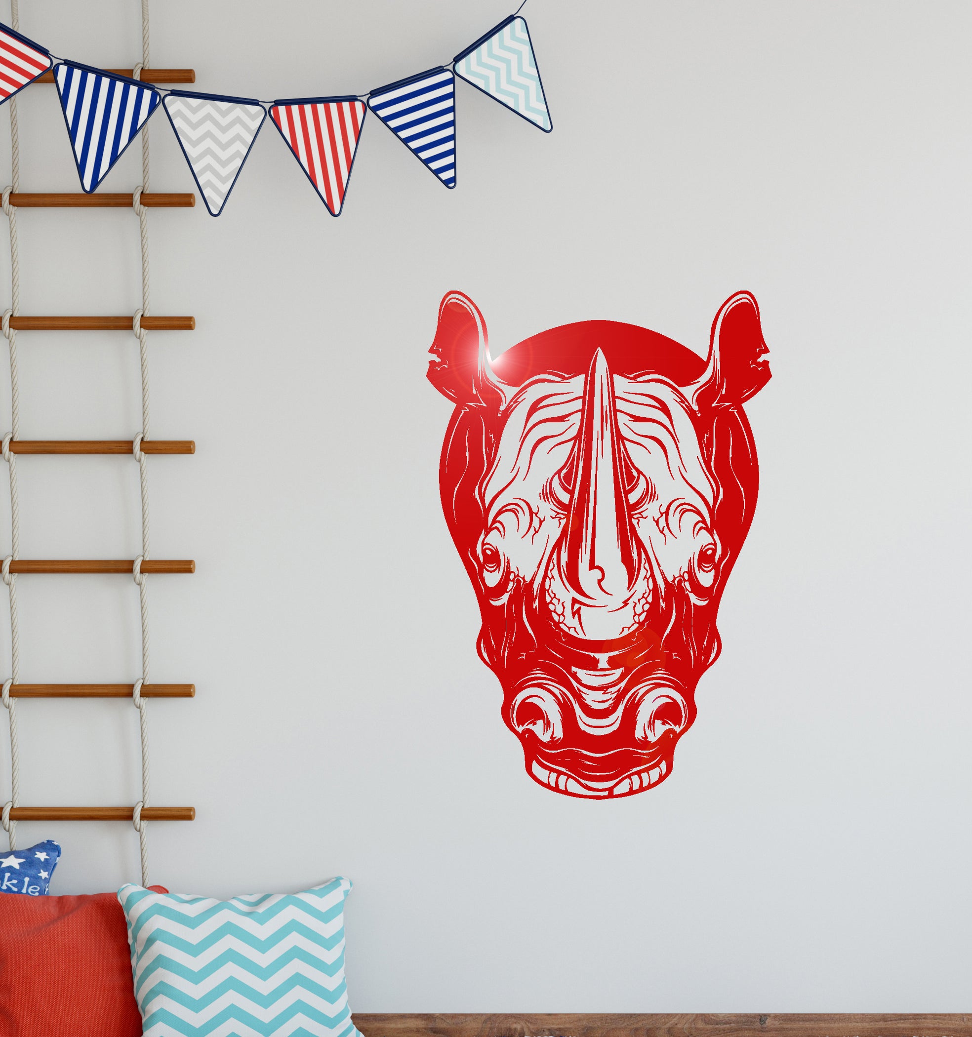 Vinyl Wall Decal Rhino Head Animal Tribal Art Rhinoceros Stickers Uniq ...