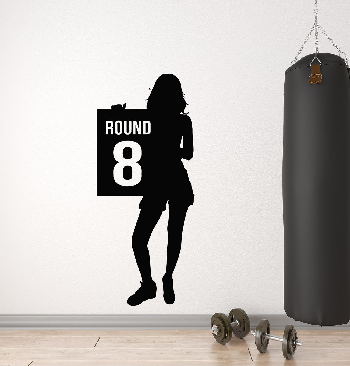 Vinyl Wall Decal Ring Girl Silhouette Round Eight Boxing Martial Arts ...