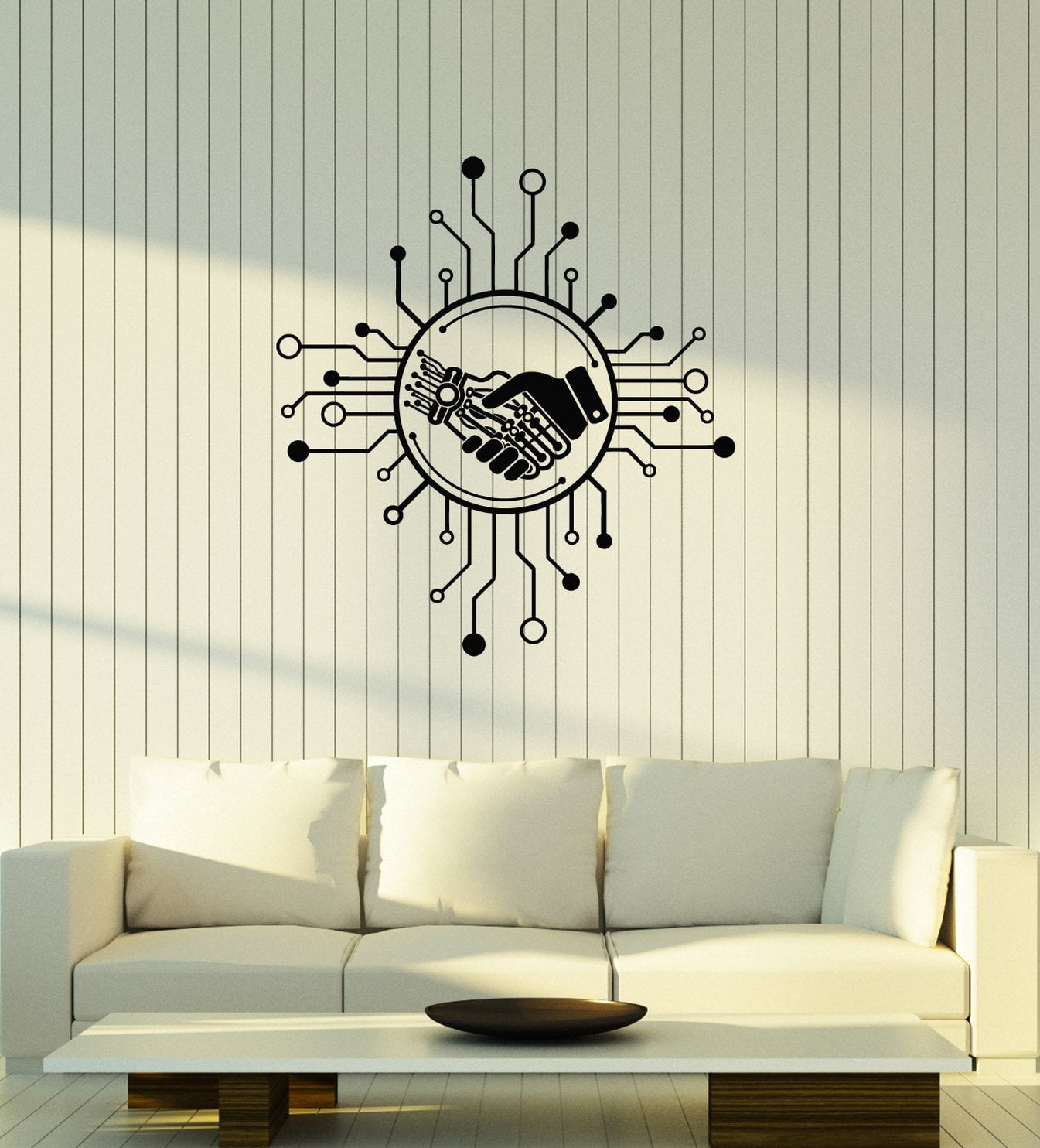 Vinyl Wall Decal Robot Human Hand AI Computer Chip Technology Stickers ...