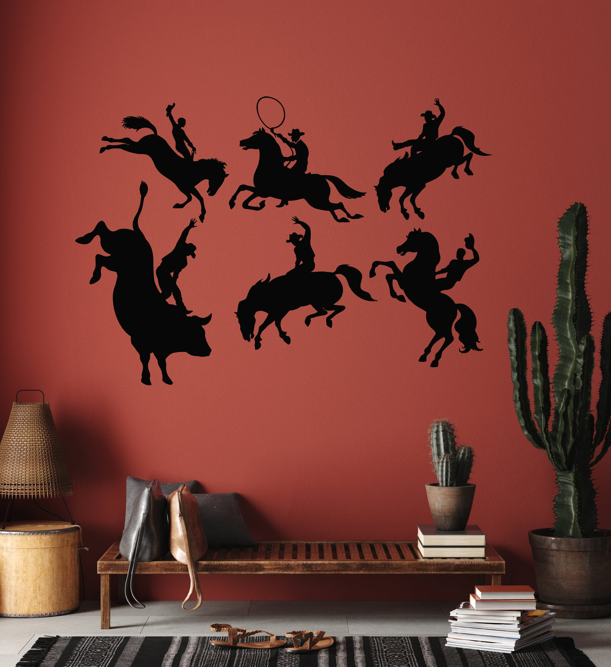 Vinyl Wall Decal Man Riding Horse Rodeo Wild West Bull Stickers Mural ...