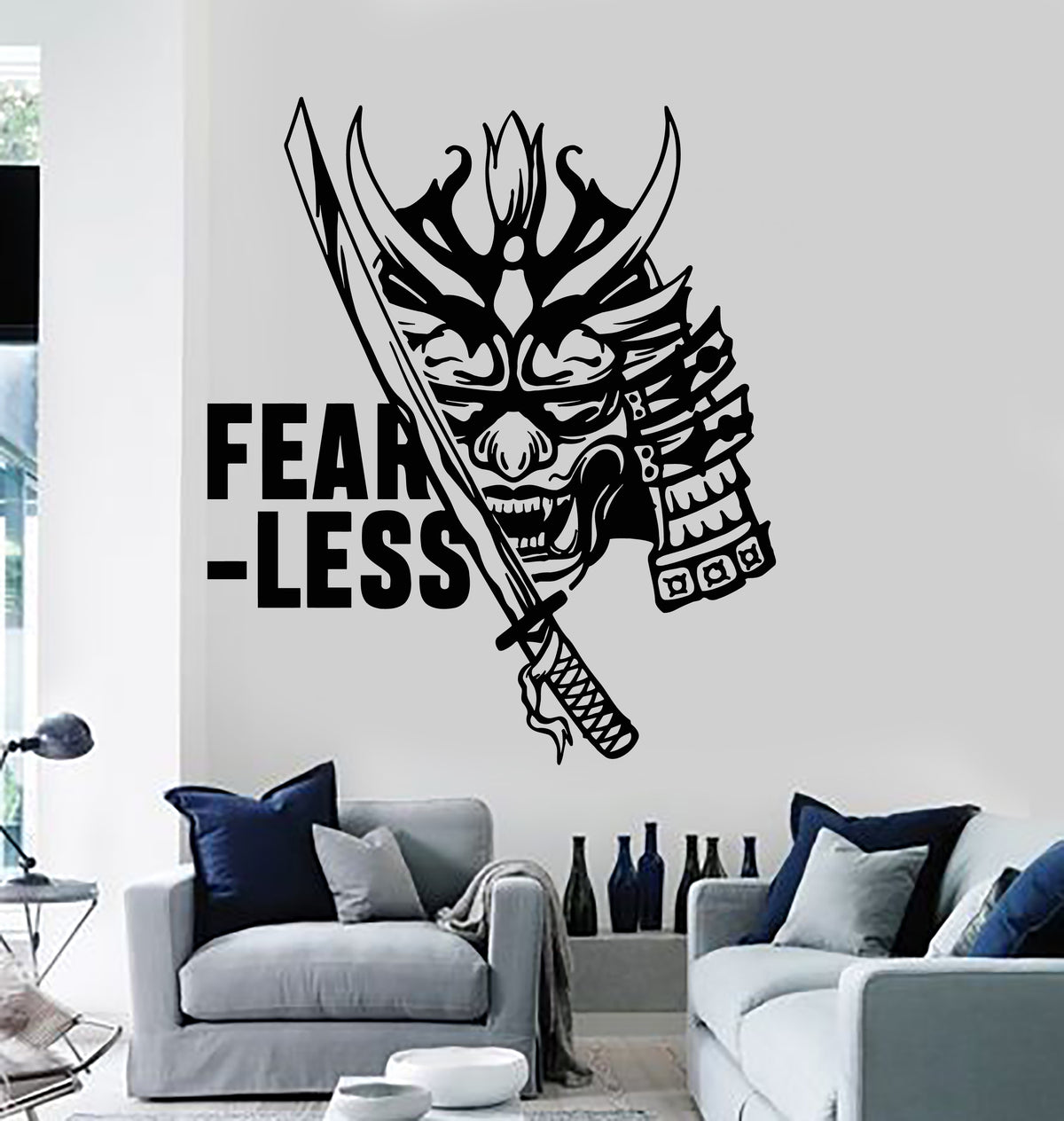 Vinyl Wall Decal Samurai Japanese Fearless Warrior Face Mask Catana St ...