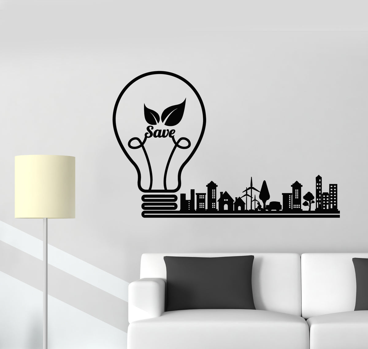 Vinyl Wall Decal Energy Saving Nature Lamp Save Ecology City Stickers ...