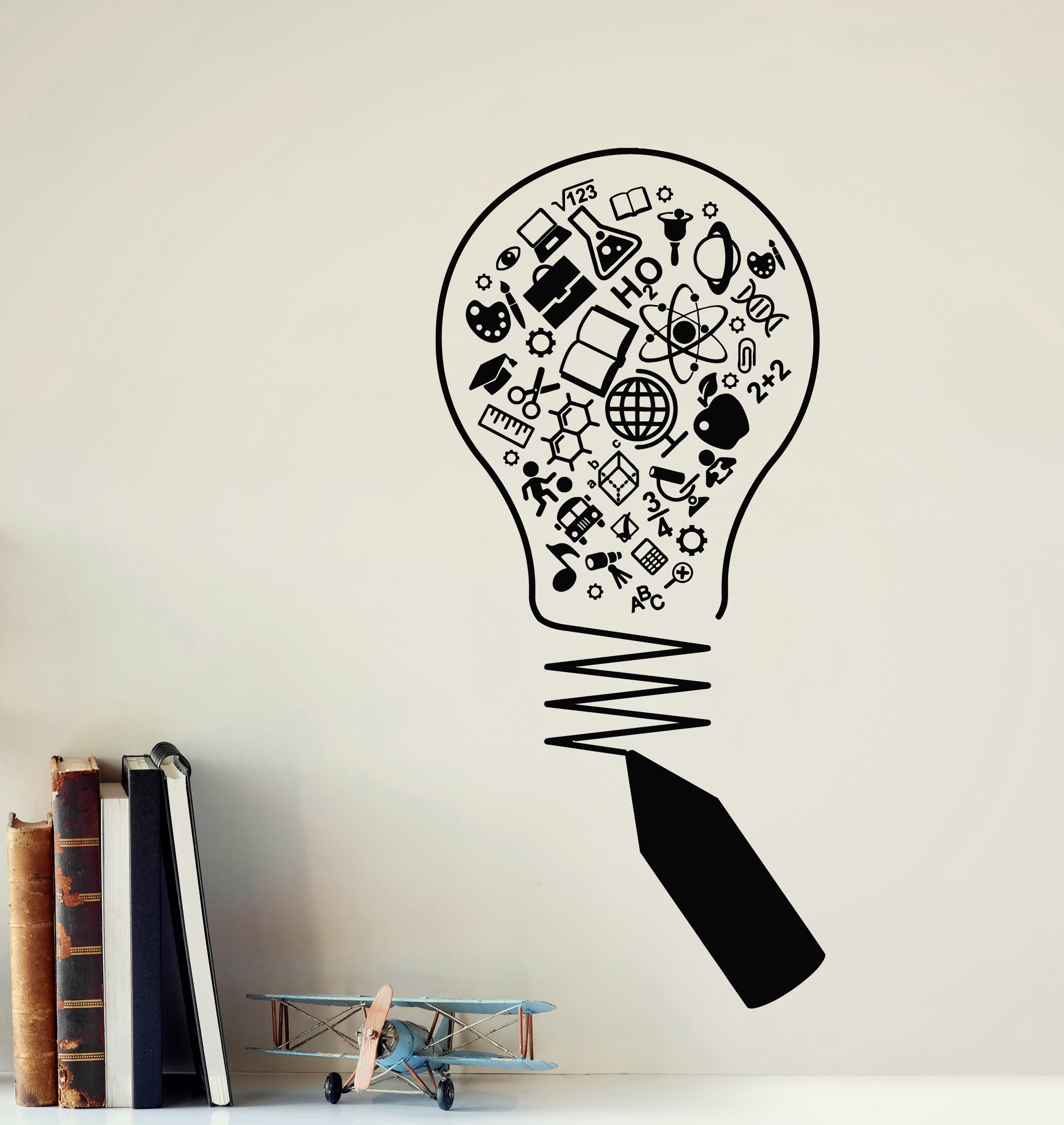 Vinyl Wall Decal Science Art Open Book Lamp Physics School Stickers Mu ...