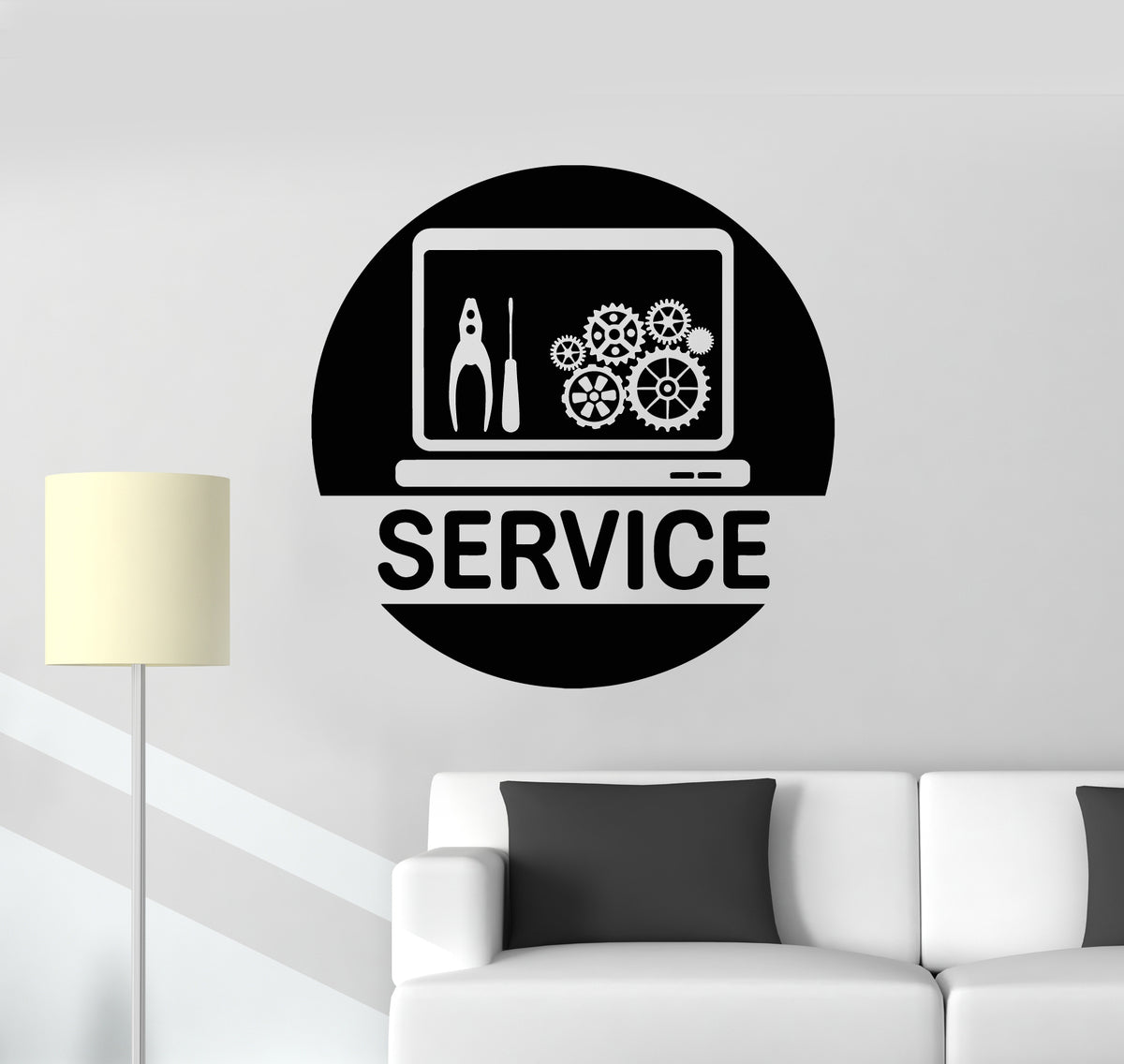 Vinyl Wall Decal PC Repair Laptop Computer Services Gears Stickers Mur ...