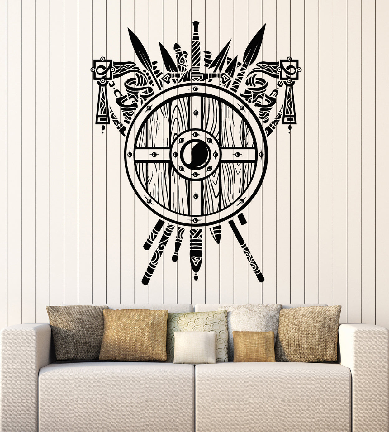 Vinyl Wall Decal Cartoon Shield Warriors Viking Weapons Stickers Mural ...