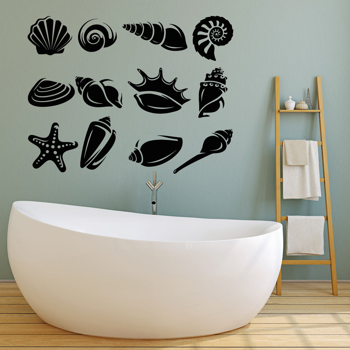 Vinyl Wall Decal Sea Shell Marine Mollusk Clam Bathroom Stickers Mural ...
