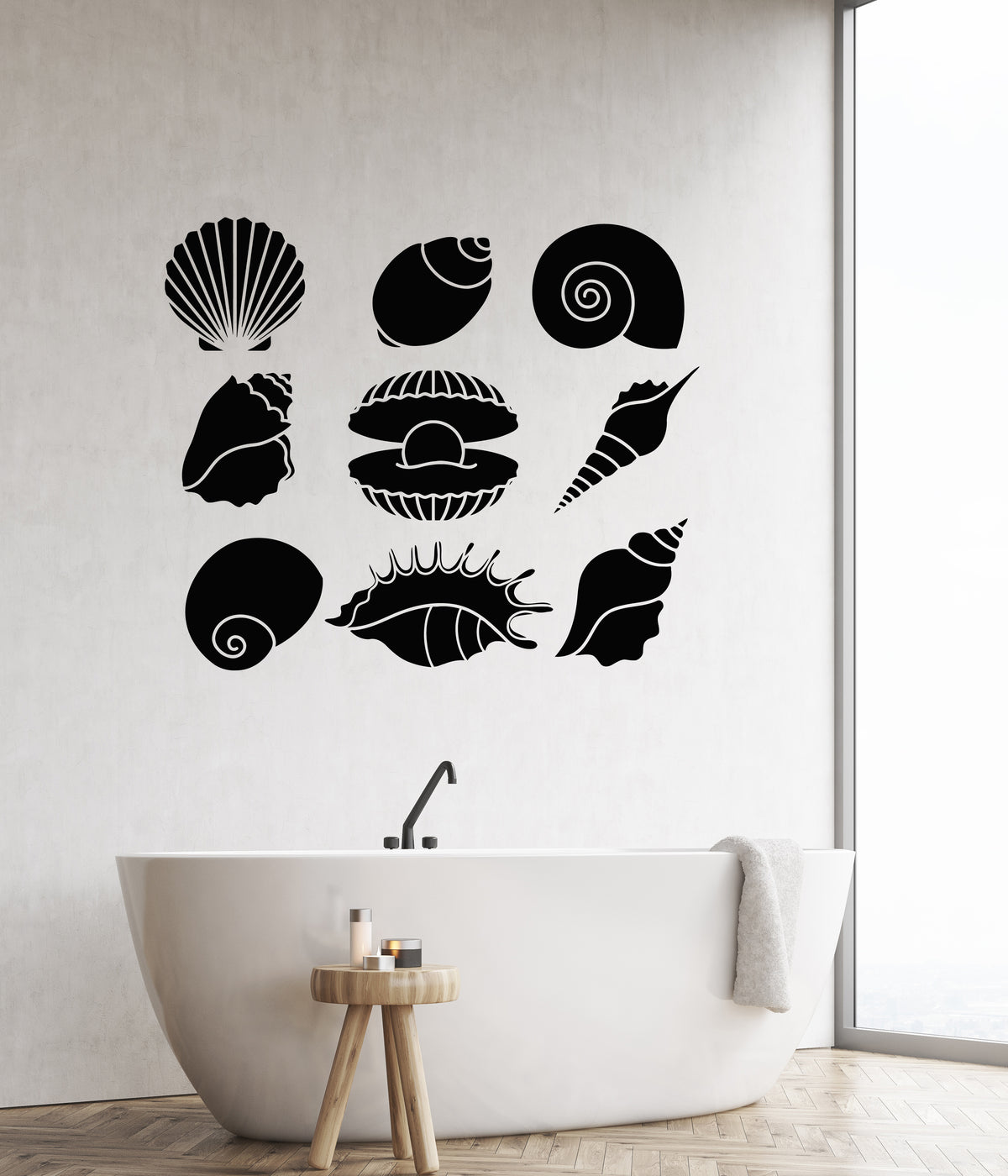 Vinyl Wall Decal Bathroom Ocean Sea Shells Bath Beach Style Stickers M ...