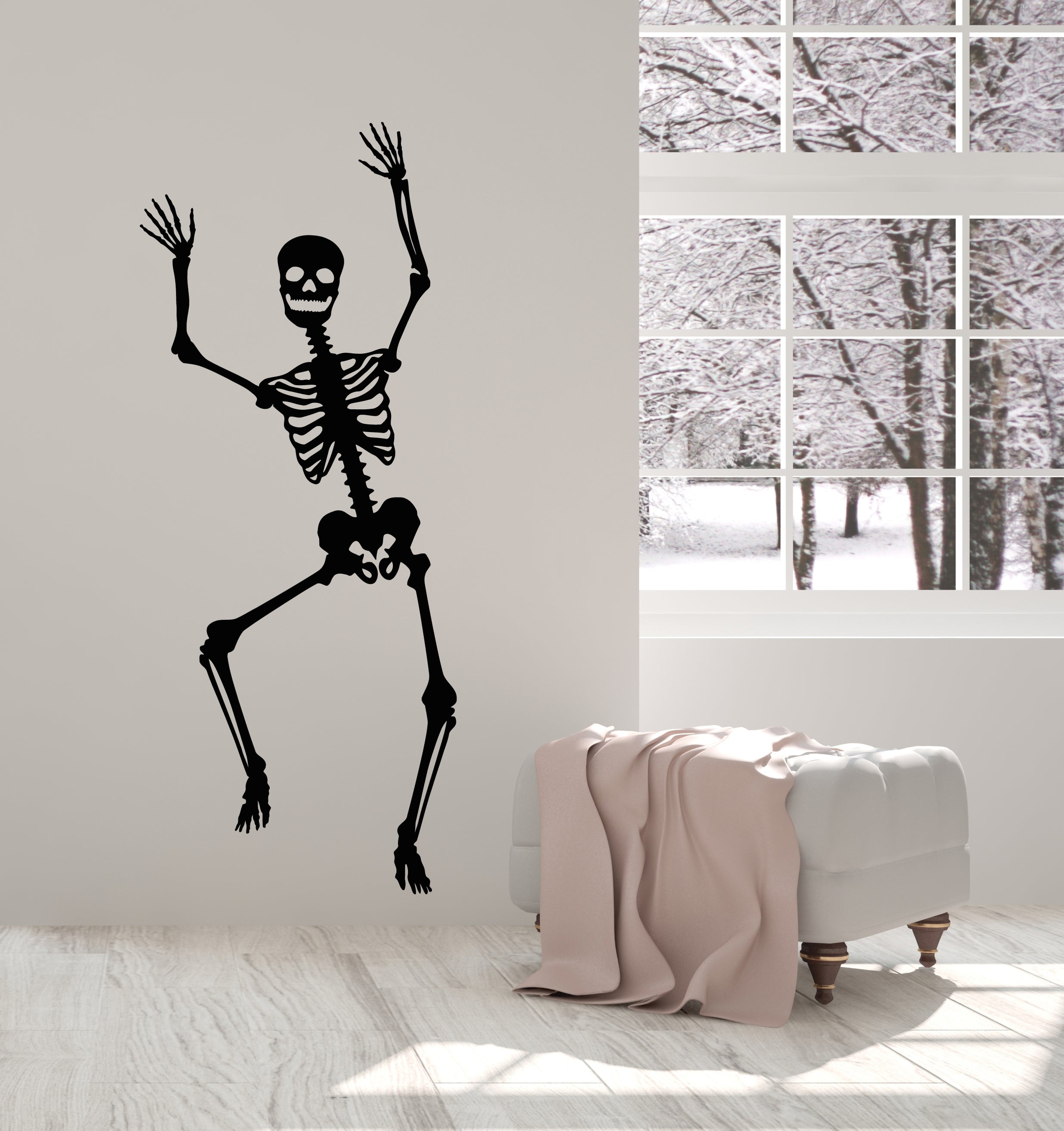 Vinyl Wall Decal Funny Skeleton Dancing Skull Bones Halloween Stickers ...