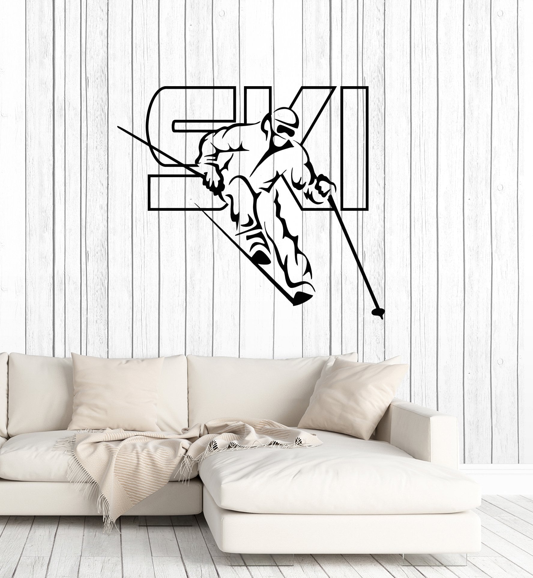 Vinyl Wall Decal Skier Ski Lettering Skiing Winter Sport Art Decor Sti ...