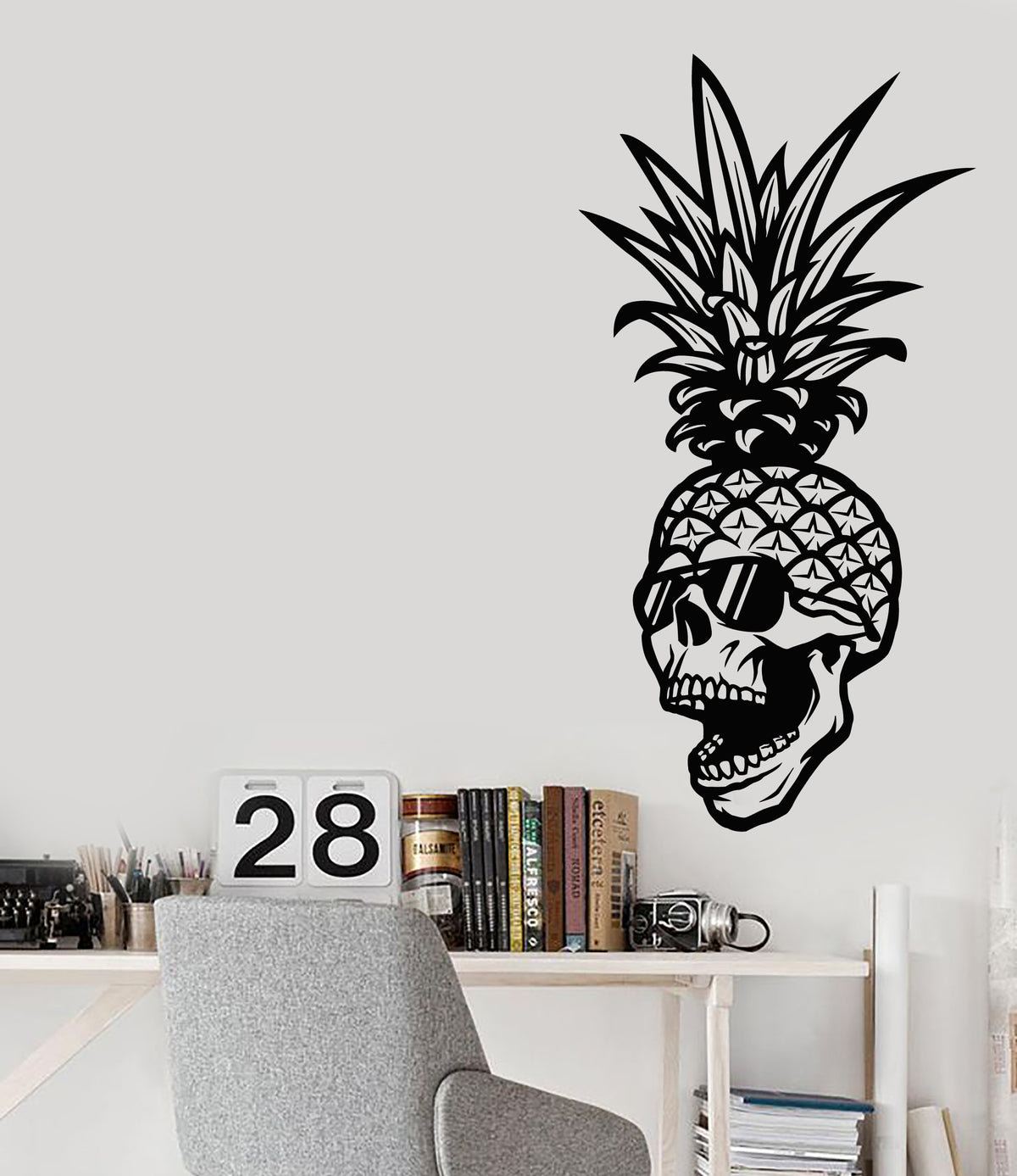 Vinyl Wall Decal Skull Glasses Skeleton Pineapple Tropical Fruit Stick ...