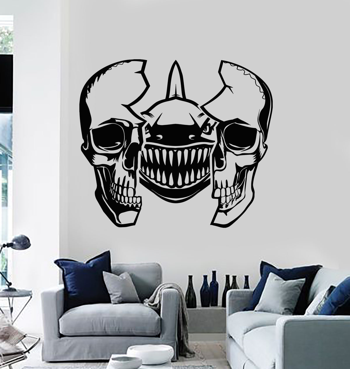 Vinyl Wall Decal Skulls Scary Marine Animal Shark Horror Stickers Mura ...