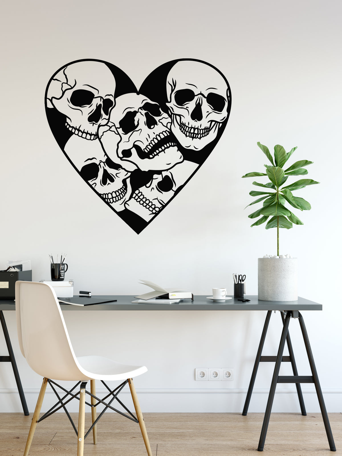 Vinyl Wall Decal Skulls In Heart Gothic Style Happy Halloween Stickers ...