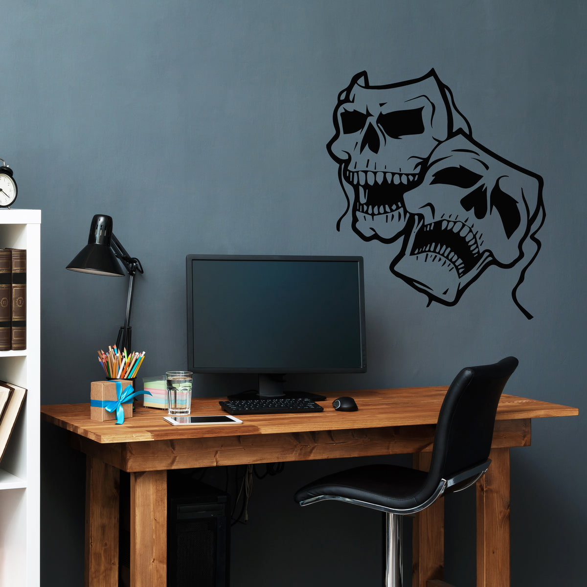 Vinyl Wall Decal Laughing and Crying Skulls Drama Decor Stickers Mural ...