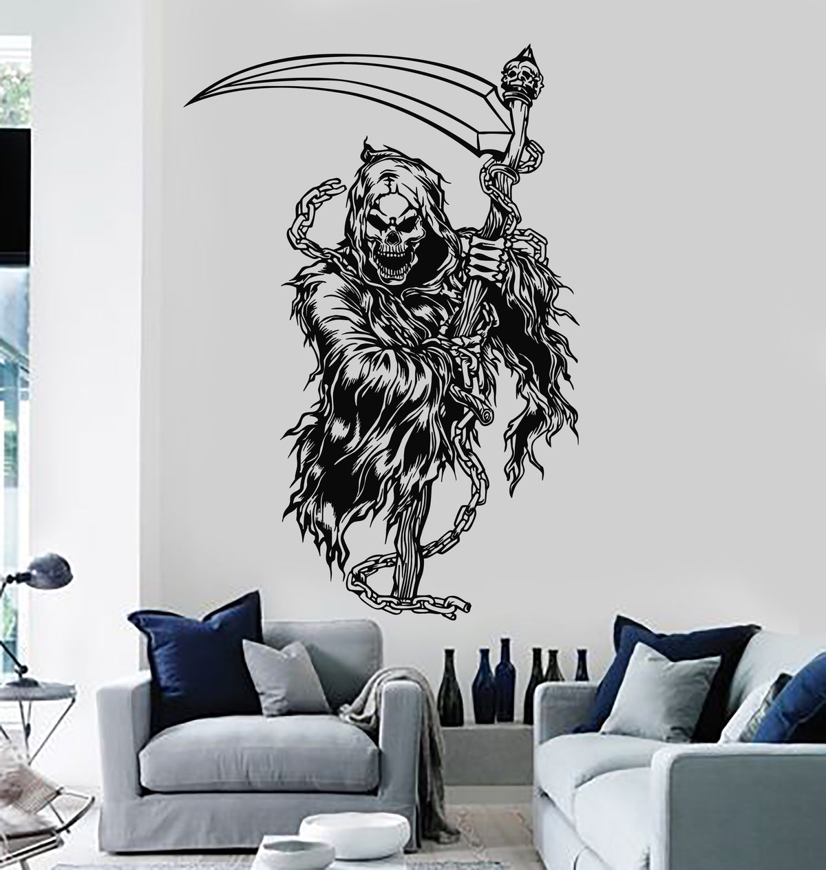 Vinyl Wall Decal Death Night Dead Horror Skeleton With Scythe Stickers ...