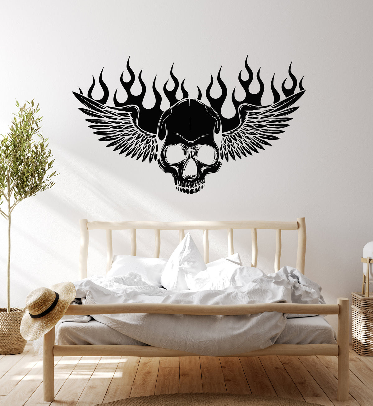 Vinyl Wall Decal Fiery Winged Skull Bones Death Scary Decor Stickers M ...