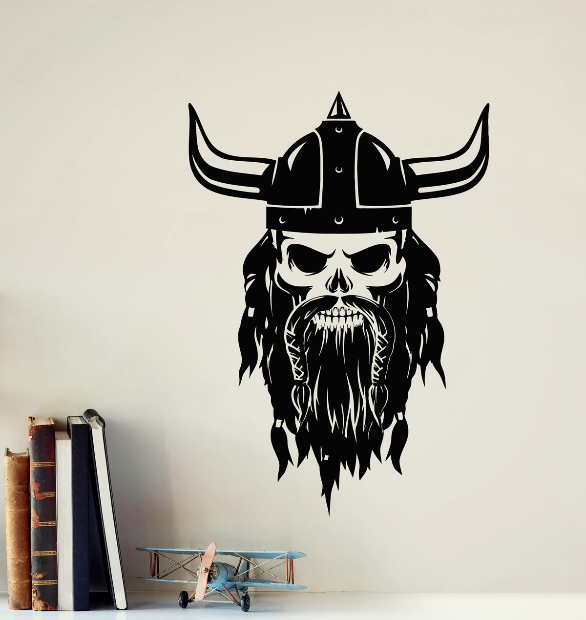 Vinyl Wall Decal Skull Viking Head Warrior Helmet Medieval Art Sticker ...