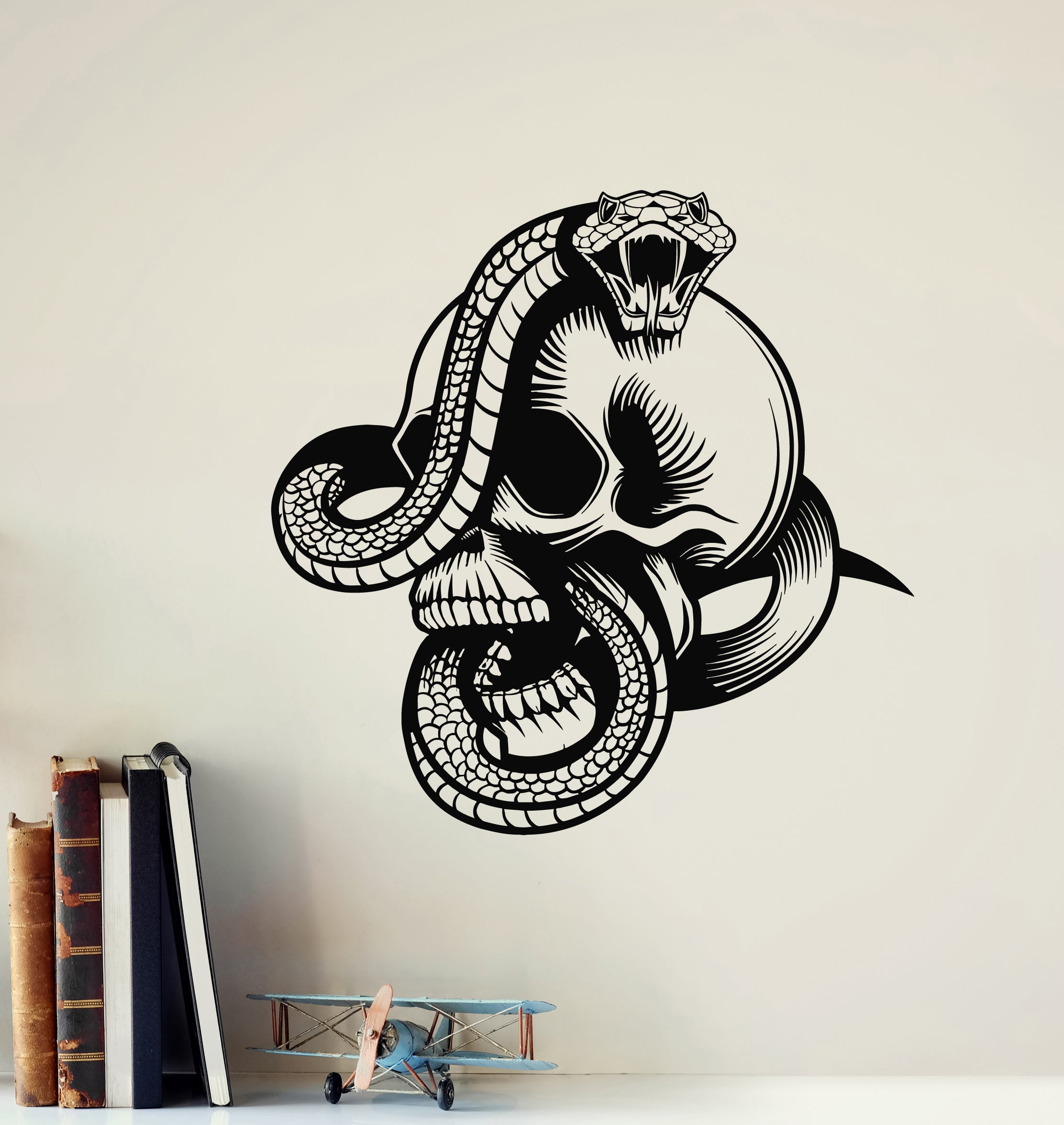 Vinyl Wall Decal Skull Bones Death Venomous Snake Tribal Reptile Stick ...