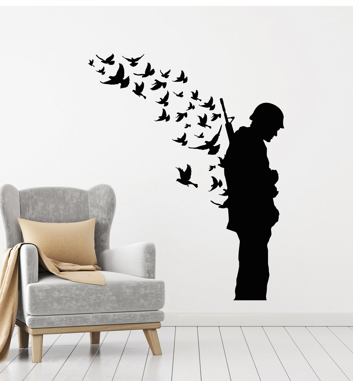 Vinyl Wall Decal Soldier With Weapon Memory Military Birds Patriotic S ...