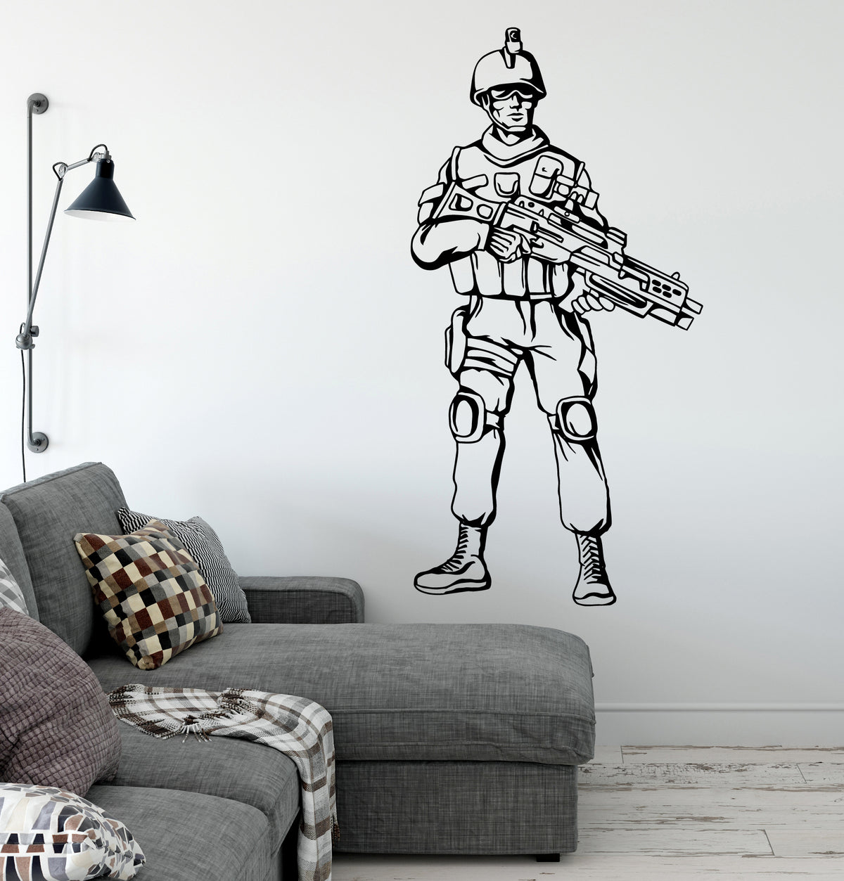 Soldier Vinyl Wall Decal Warrior Silhouette with Weapons Stickers Mura ...