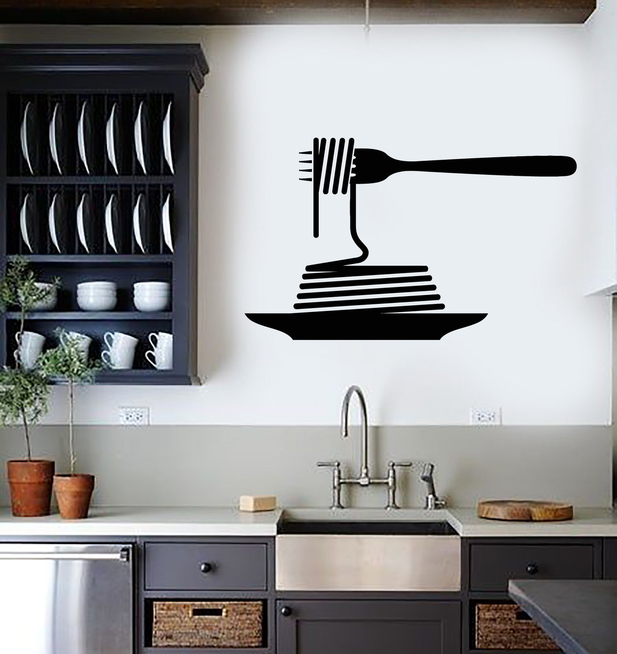 Vinyl Wall Decal Italian Restaurant Logo Pasta Spaghetti Fork Stickers ...