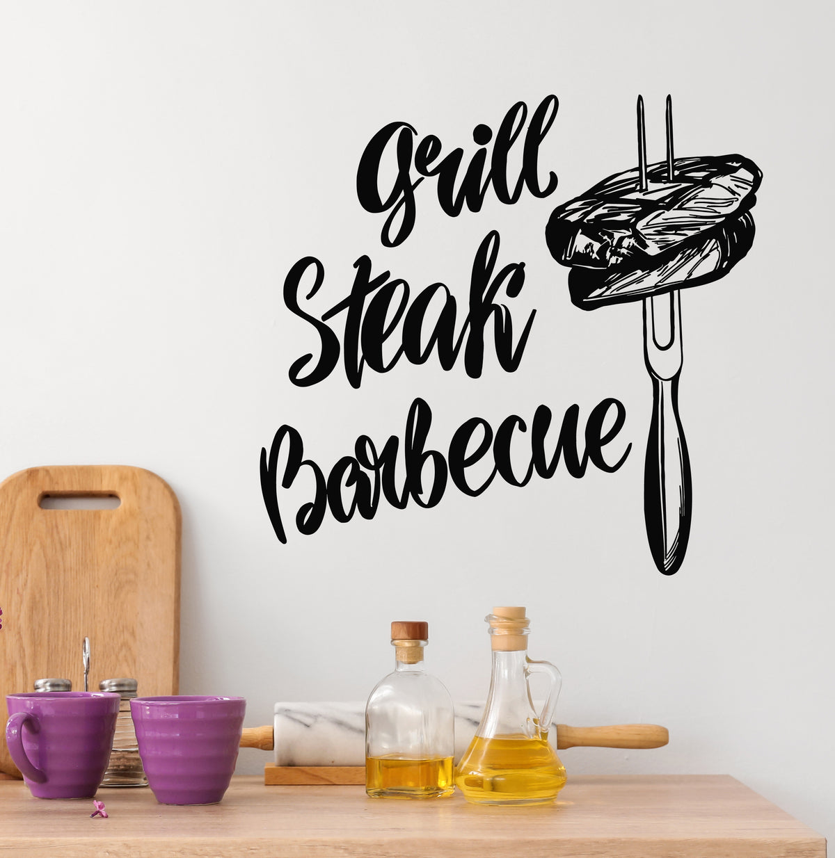 Vinyl Wall Decal Grill Steak House Barbecue Meet Cooking Stickers Mura ...