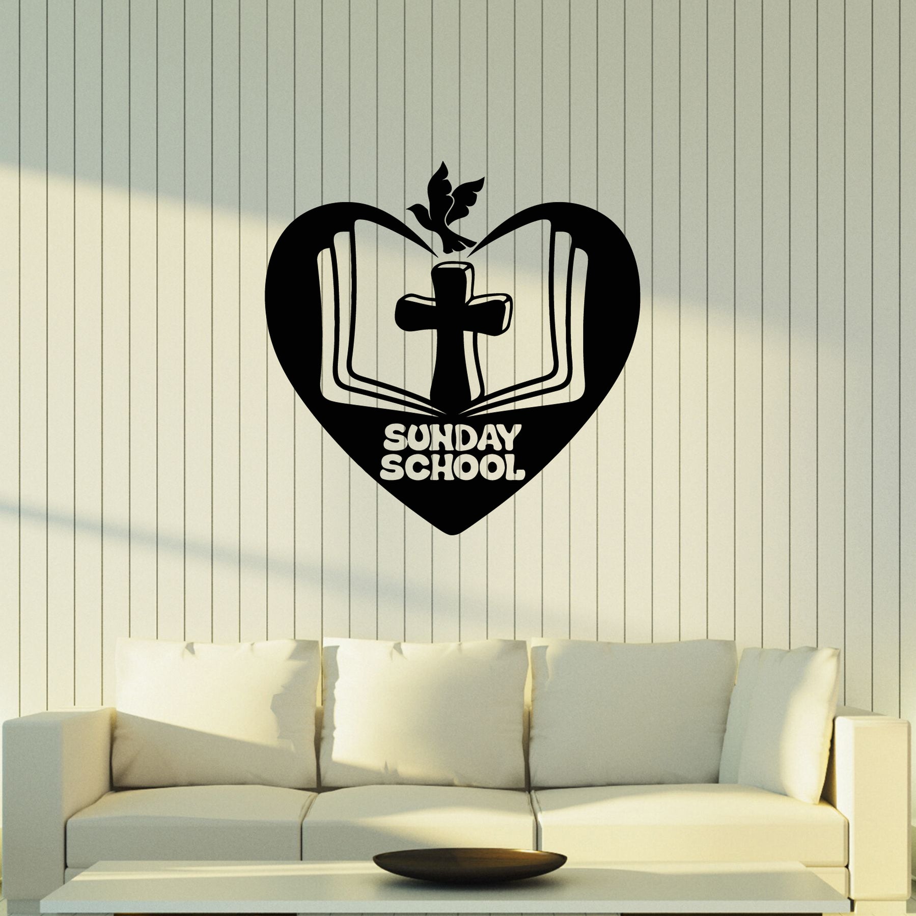 Vinyl Wall Decal Sunday School Religion Cross Bird Fly Open Book Stick ...