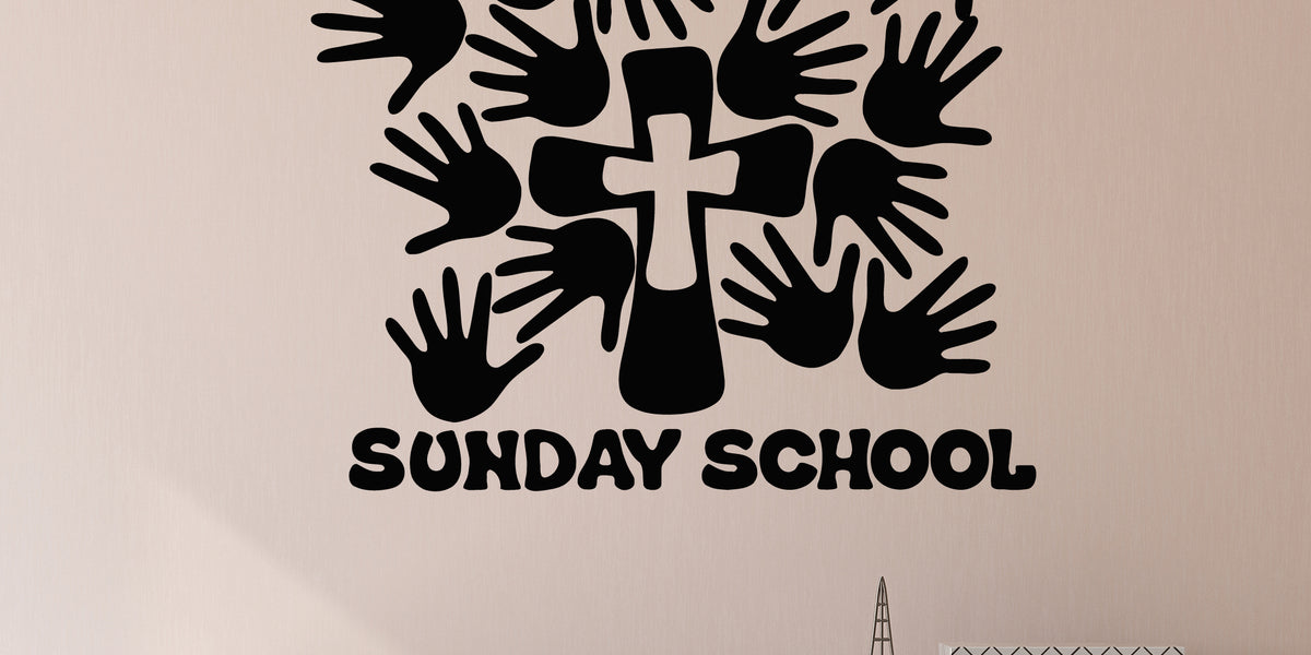 Vinyl Wall Decal Sunday School Religion Cross Hands Decor Stickers Mur ...