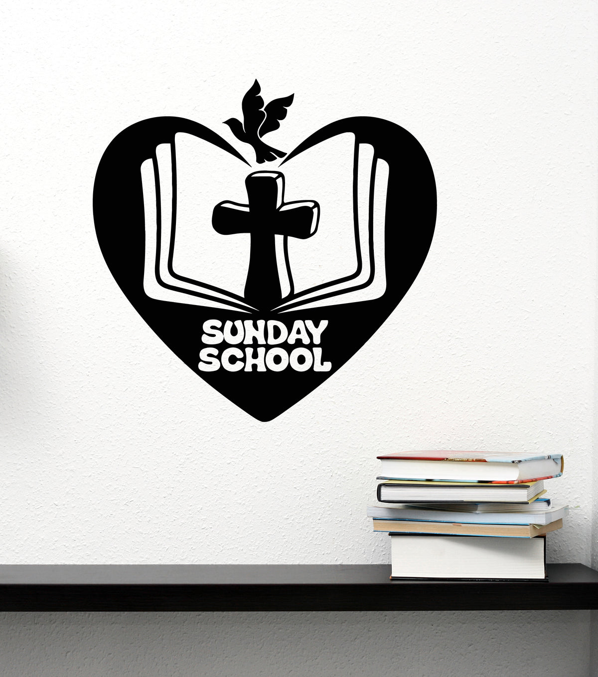 Vinyl Wall Decal Sunday School Religion Cross Bird Fly Open Book Stick ...