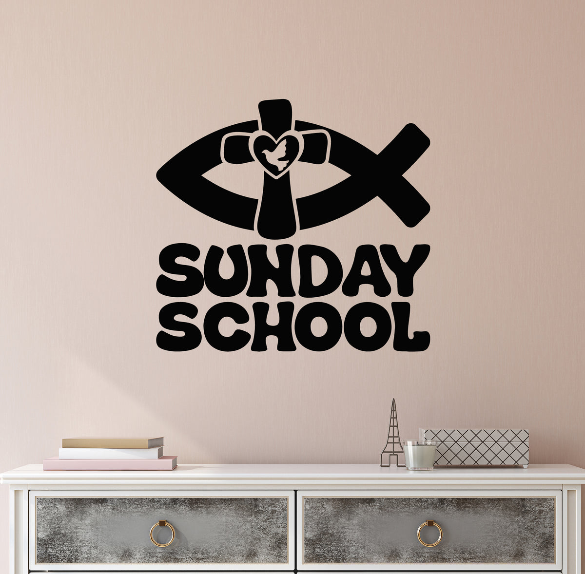 Vinyl Wall Decal Lettering Sunday School Religion Decor Cross Stickers ...