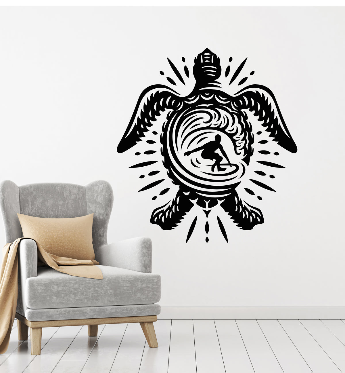 Vinyl Wall Decal Ocean Sea Turtle Surfing Beach — Wallstickers4you
