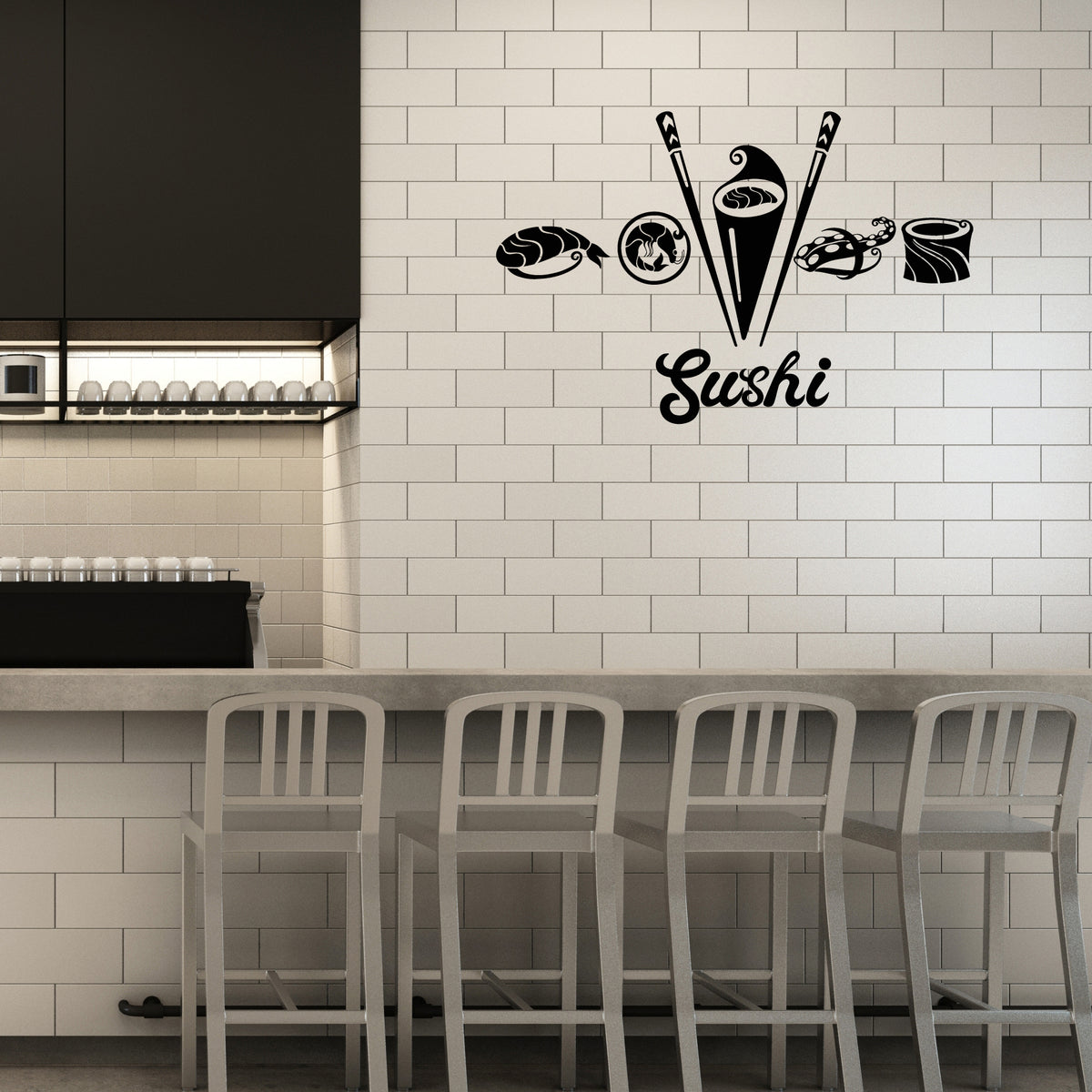 Vinyl Wall Decal Sushi Bar Asian Food Japanese Restaurant Oriental Kit ...