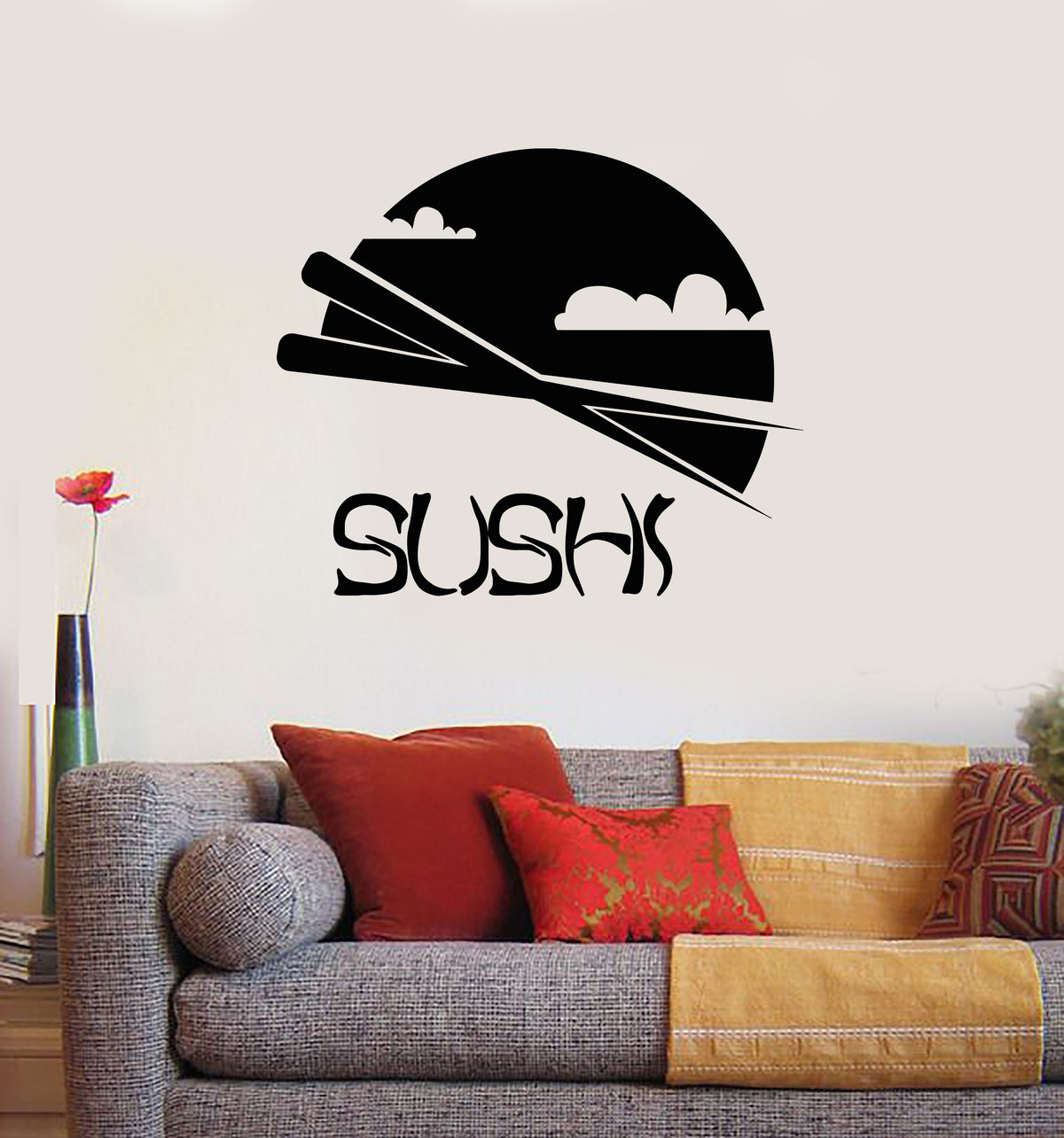 Vinyl Wall Decal Eating Sushi Rolls Product Kitchen Bar Restaurant Sti ...
