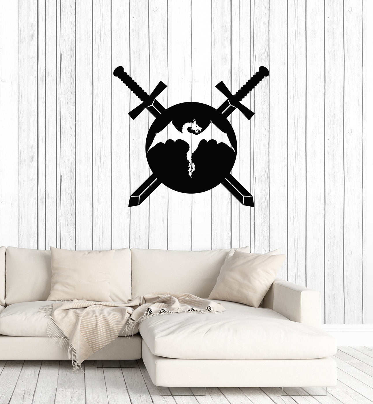 Vinyl Wall Decal Swords Dragon Shield Warrior Knight Boy Room Interior ...
