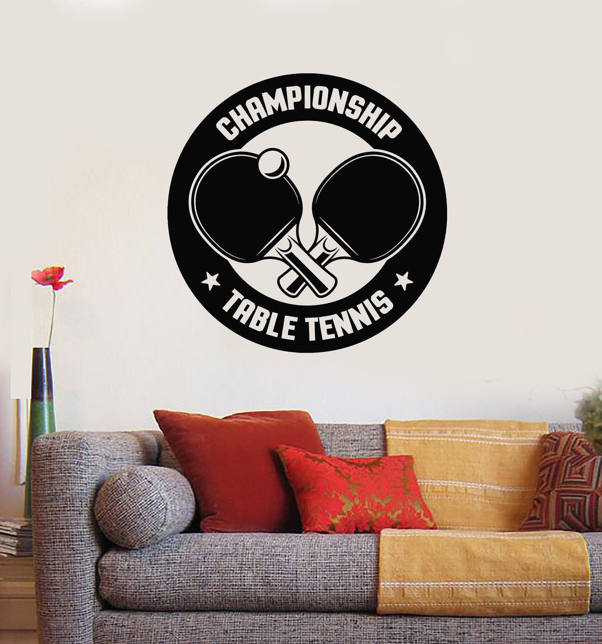 Vinyl Wall Decal Championship Table Tennis Rackets Game Sport Club Sti ...