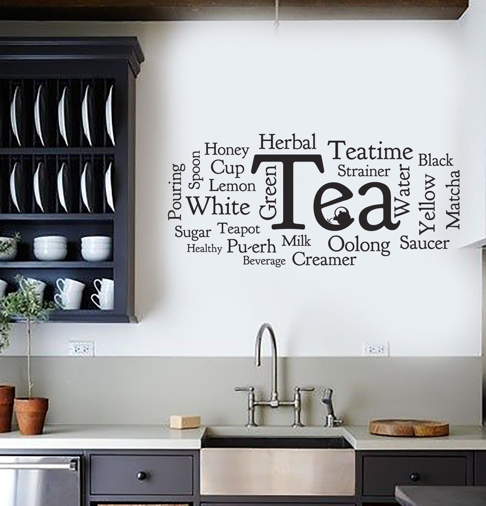 Vinyl Wall Decal Tea Words Cloud Kitchen Dining Break Room Cafe Sticke ...
