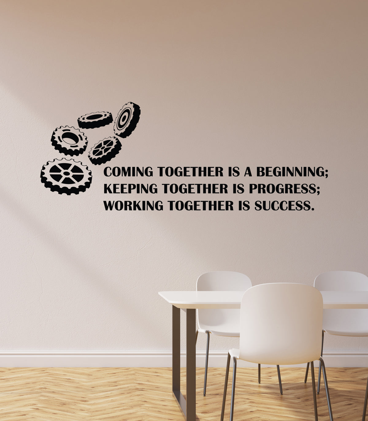Vinyl Wall Decal Office Inspirational Quote Phrase Teamwork Gears Busi ...