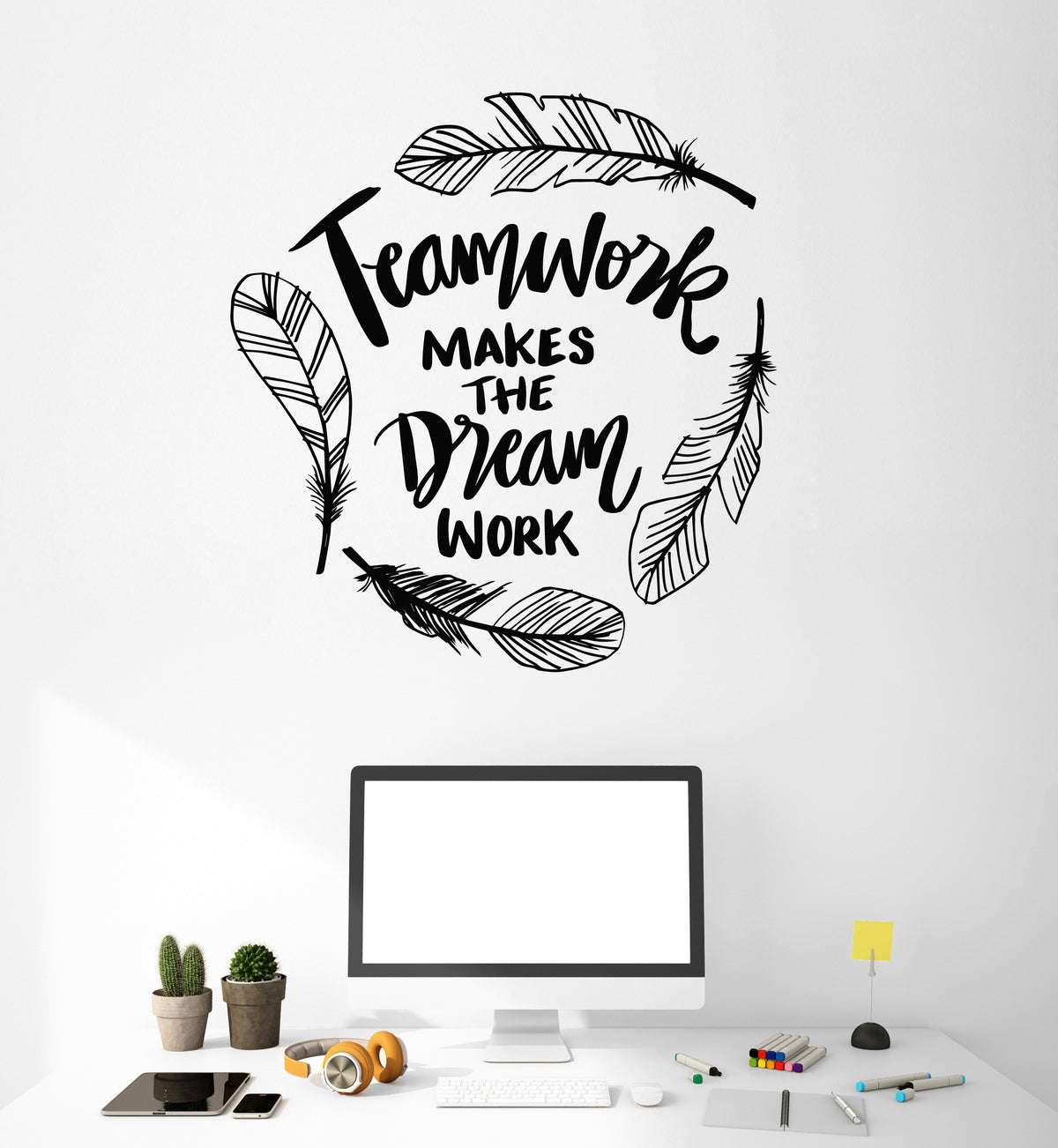 Teamwork Makes the Dream Work Wall Vinyl Decal Lettering Motivation De ...