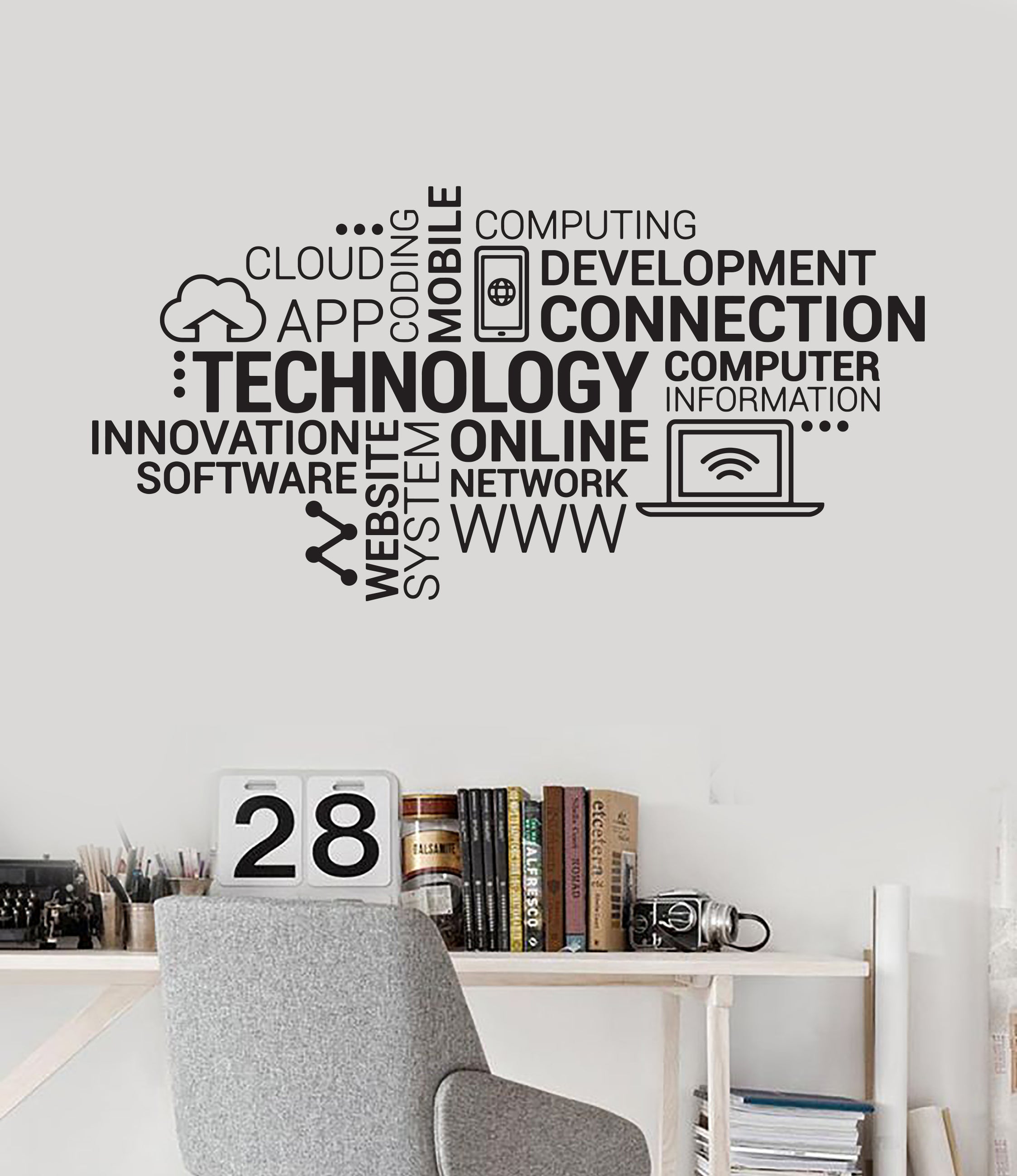 Vinyl Wall Decal Technology Internet Innovation Words Cloud Office Sti ...