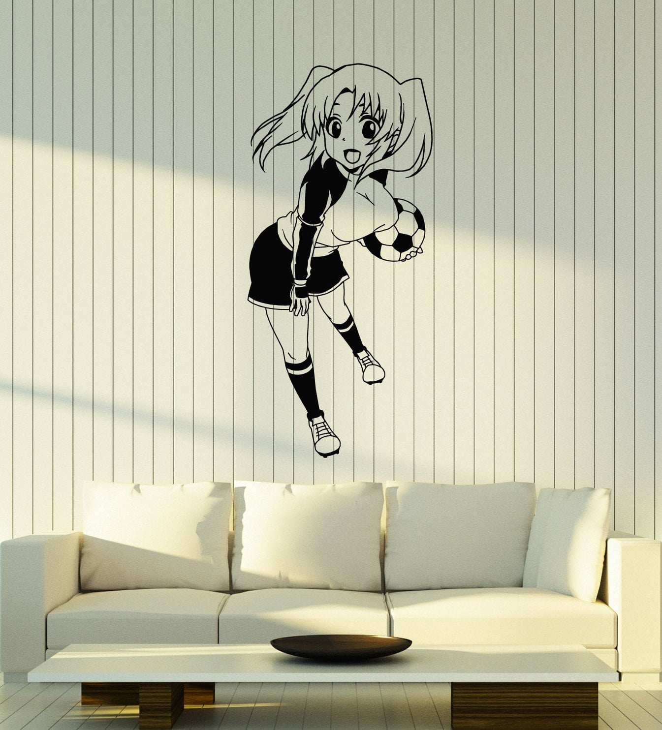 Vinyl Wall Decal Teen Anime Girl with Soccer Ball Sports Art Stickers ...