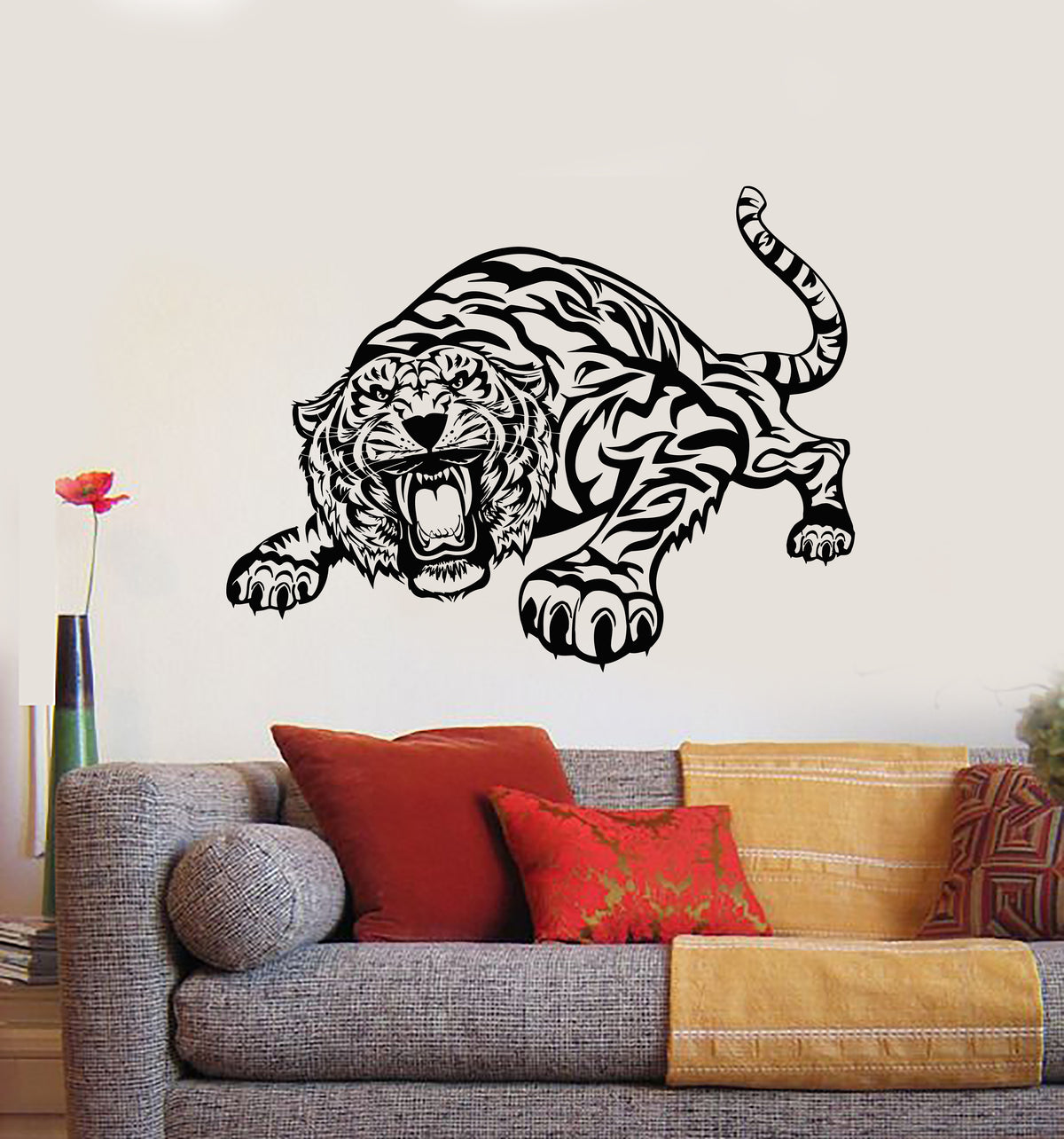 Vinyl Wall Decal Tiger Predator Aggressive Tribal Animal Stickers Mura ...