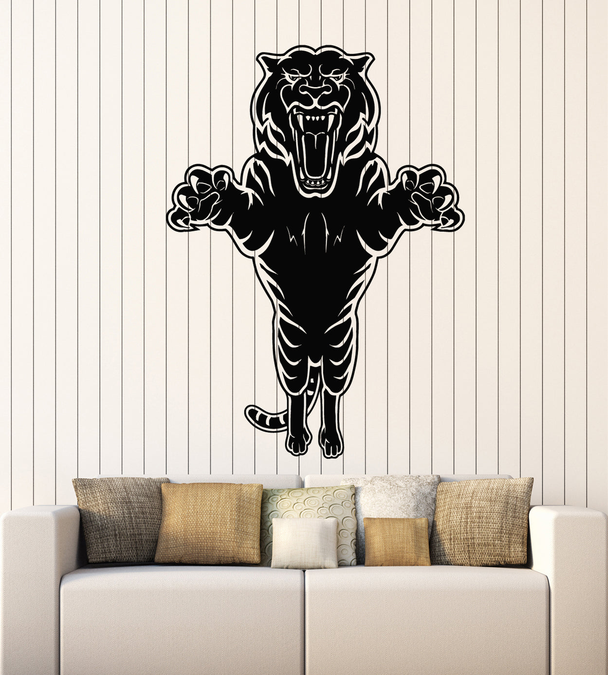 Vinyl Wall Decal Tiger Predator Aggressive Tribal Jumping Animal Stick ...