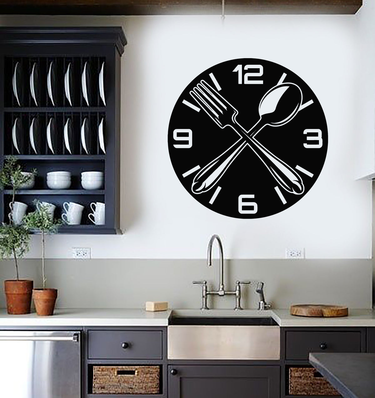 Vinyl Wall Decal Clock Time Restaurant Food Dining Room Cafe Stickers ...
