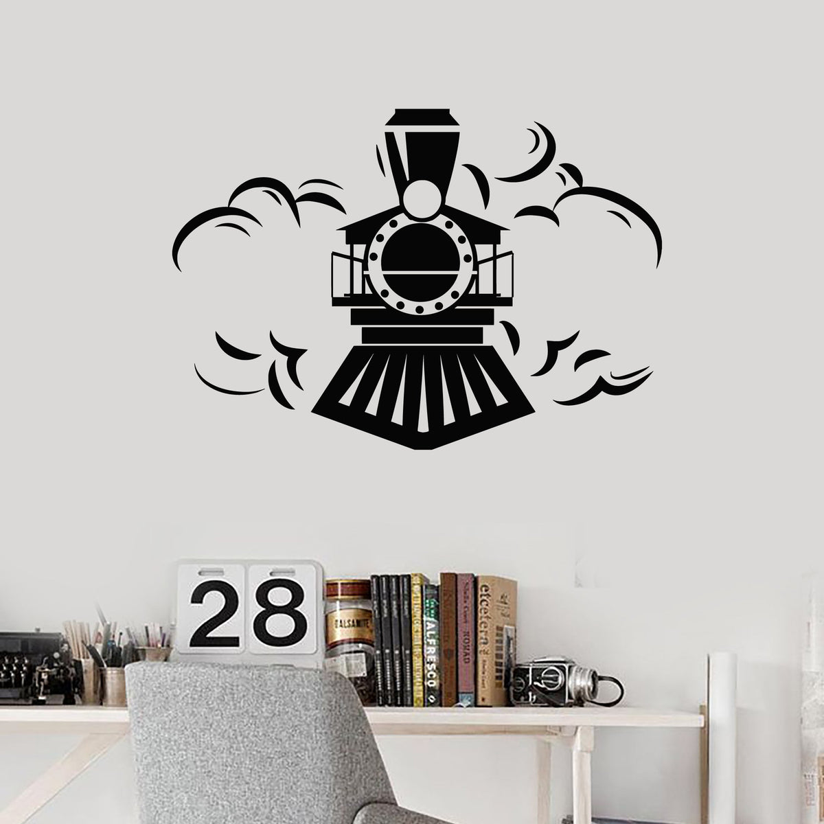 Vinyl Wall Decal Train Retro Locomotive Railway Kids Room Decoration S ...