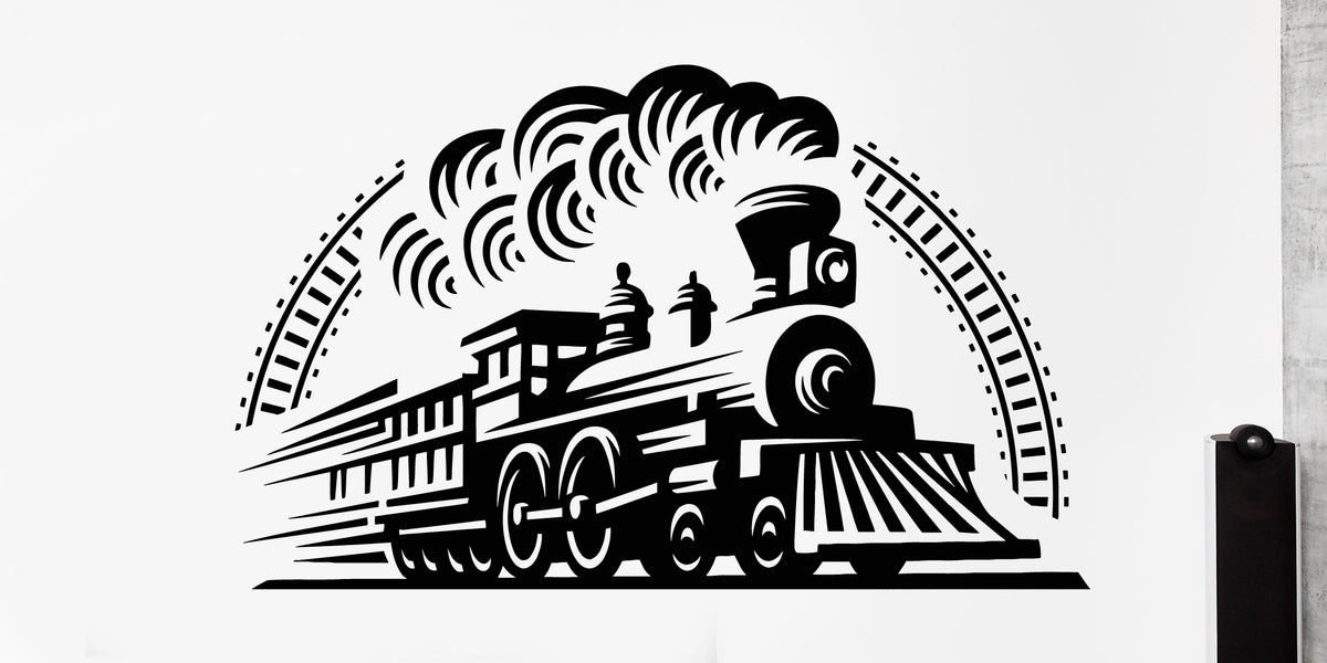 Vinyl Wall Decal Train Rails Railway Locomotive Transport Stickers Mur ...