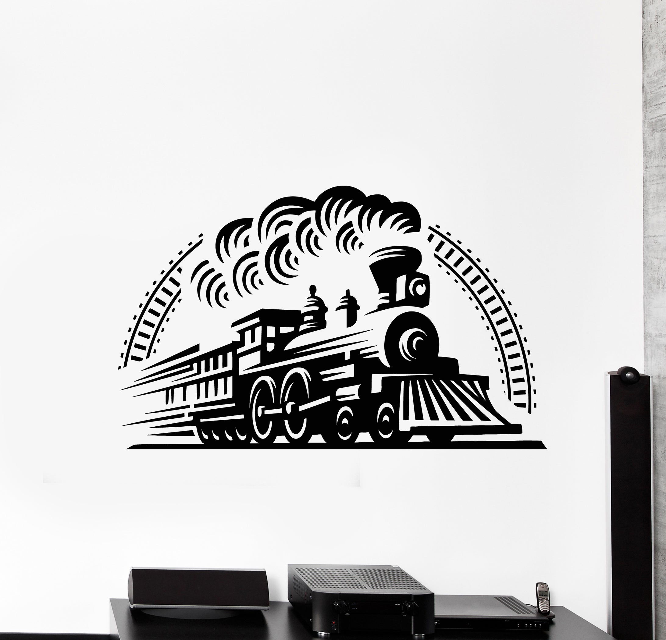 Vinyl Wall Decal Train Rails Railway Locomotive Transport Stickers Mur ...